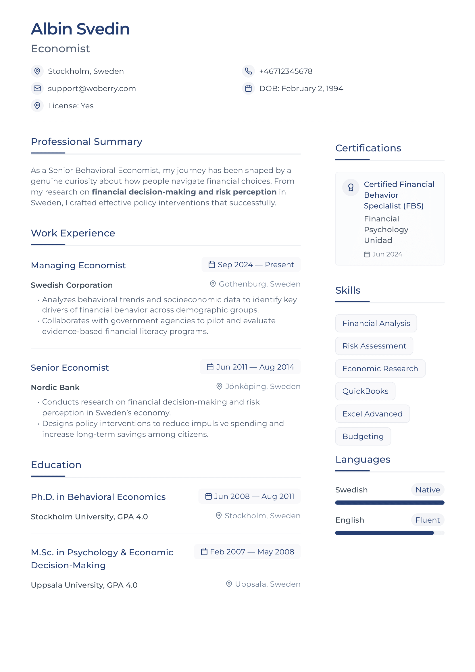 Kronor Resume Template - Professional Design | Woberry
